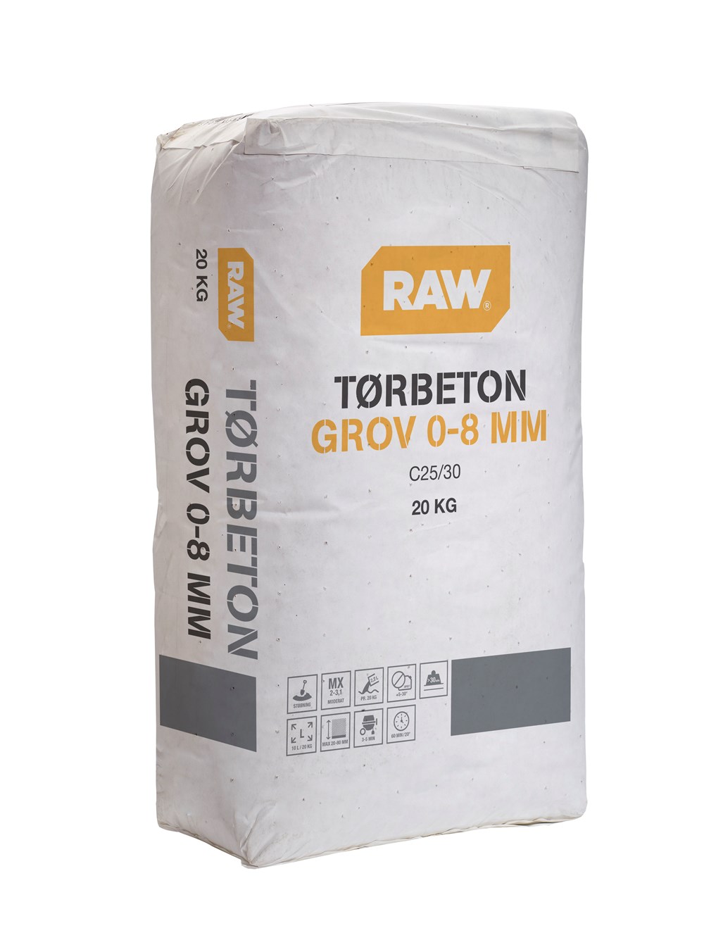 RAW Tørbeton Grov 0-8 mm Størrelse 20 kg - STARK